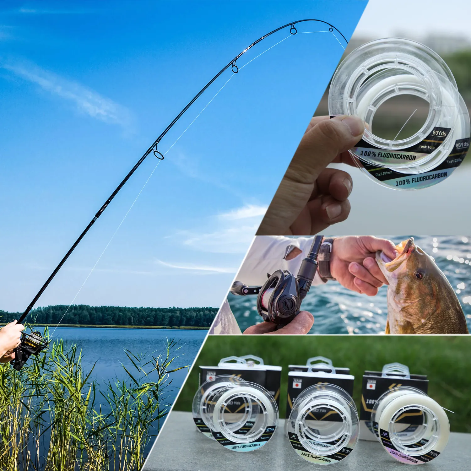 Fil de pêche,matériel de pêche 100% fluorocarbone,longueur 80yds,ligne ...