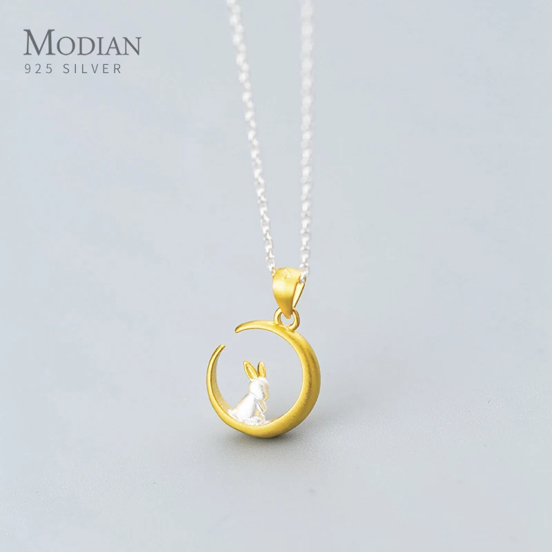 Modian Gold Color Crescent Cute Rabbit Sterling Silver 925 Pendant for ...