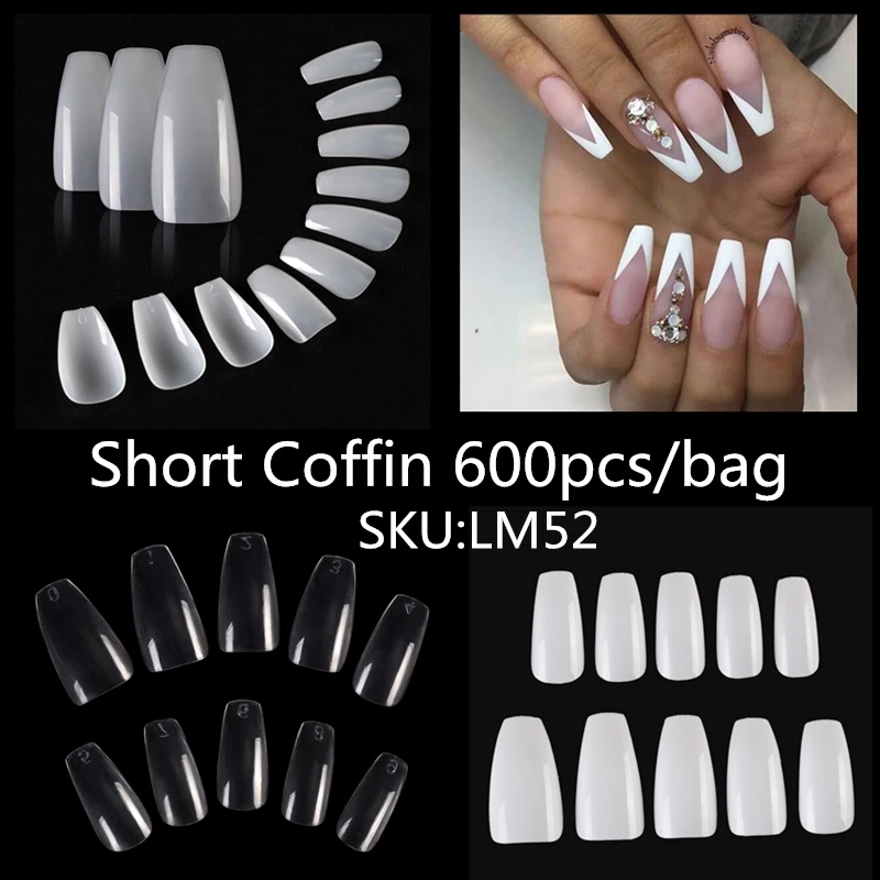 Lamemoria-600-Pcs-opp-Nail-Tips-Coffin-Fake-Nail-Nature-Clear-White ...