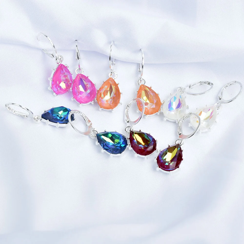 Colorful-Geometric-Crystal-Water-Drop-Earrings-For-Women-Silver-Color ...
