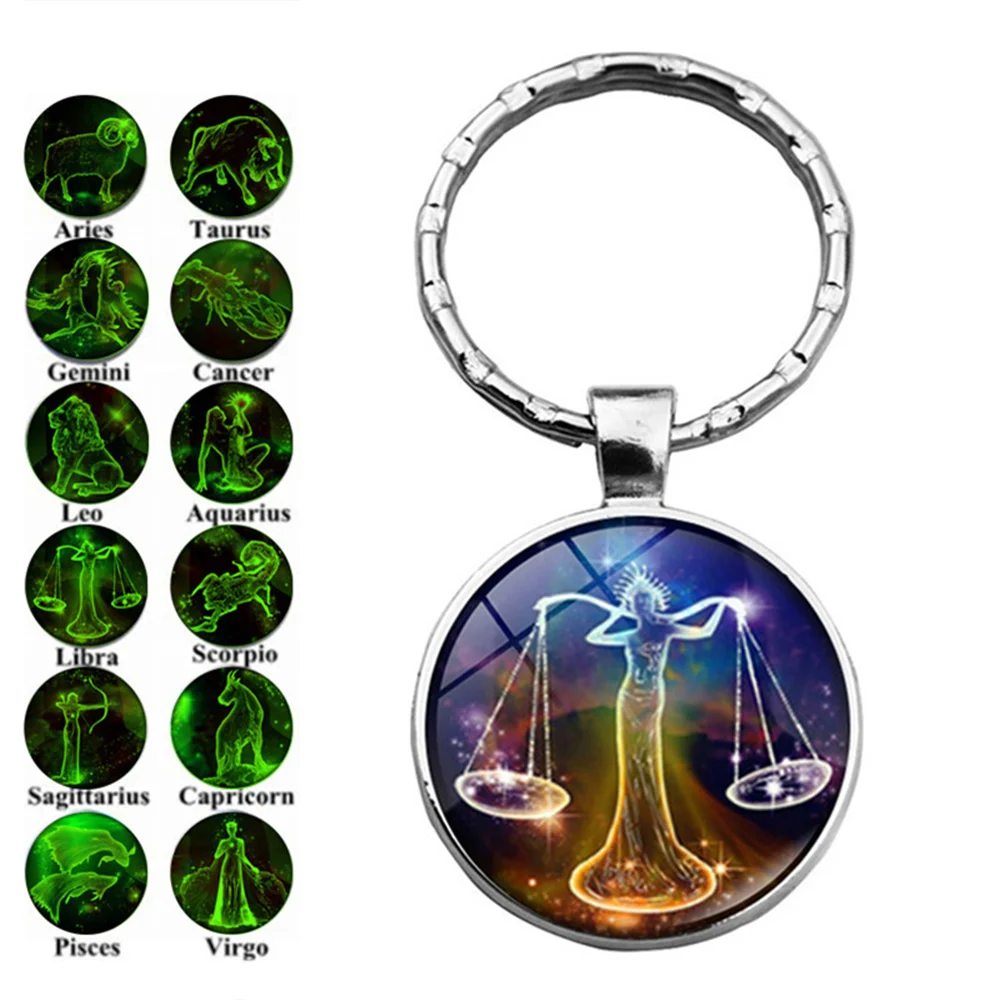 12 Constellation Luminous Keychain Wholesale Zodiac Sign Pendant ...