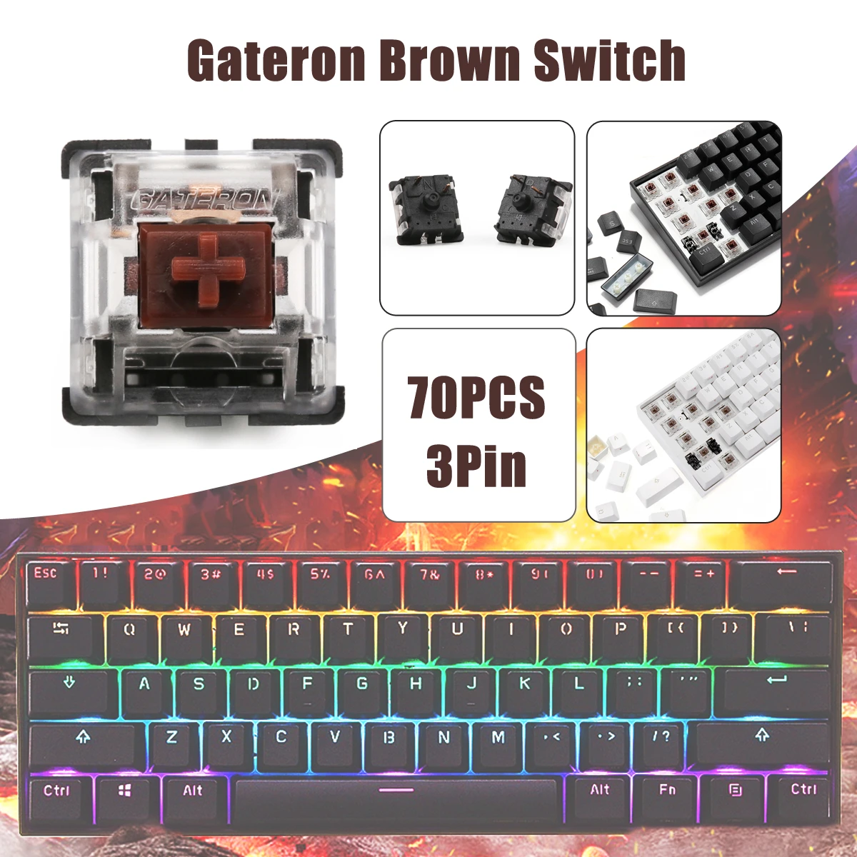 70pcs Pack 3pin Gateron Tactile Brown Switch Keyboard Switch For ...
