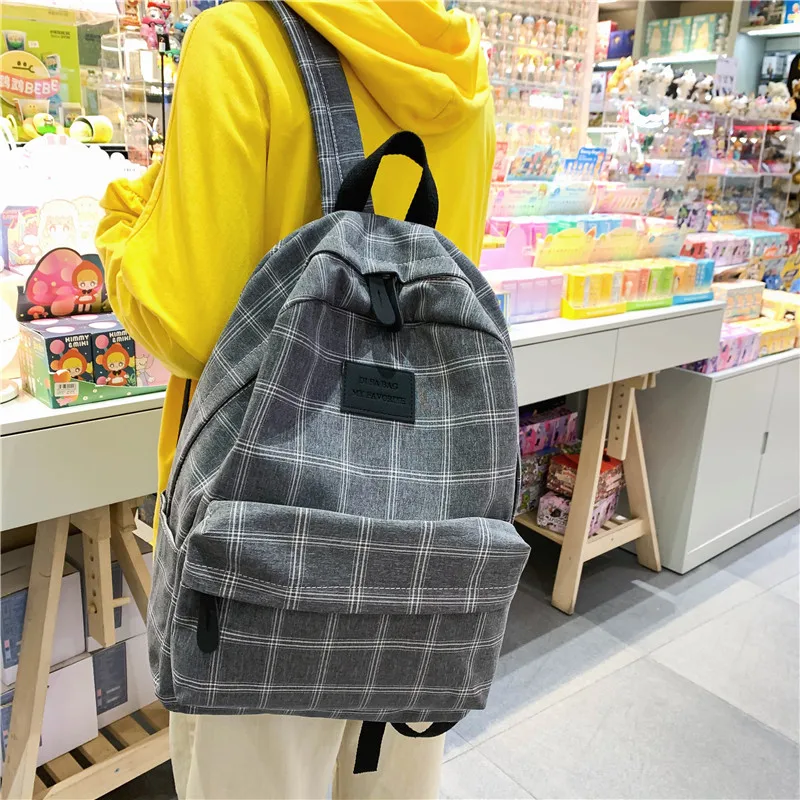 2021 New Leisure Plaid Backpack Woman Nylon Casual Double Shoulder Pack ...