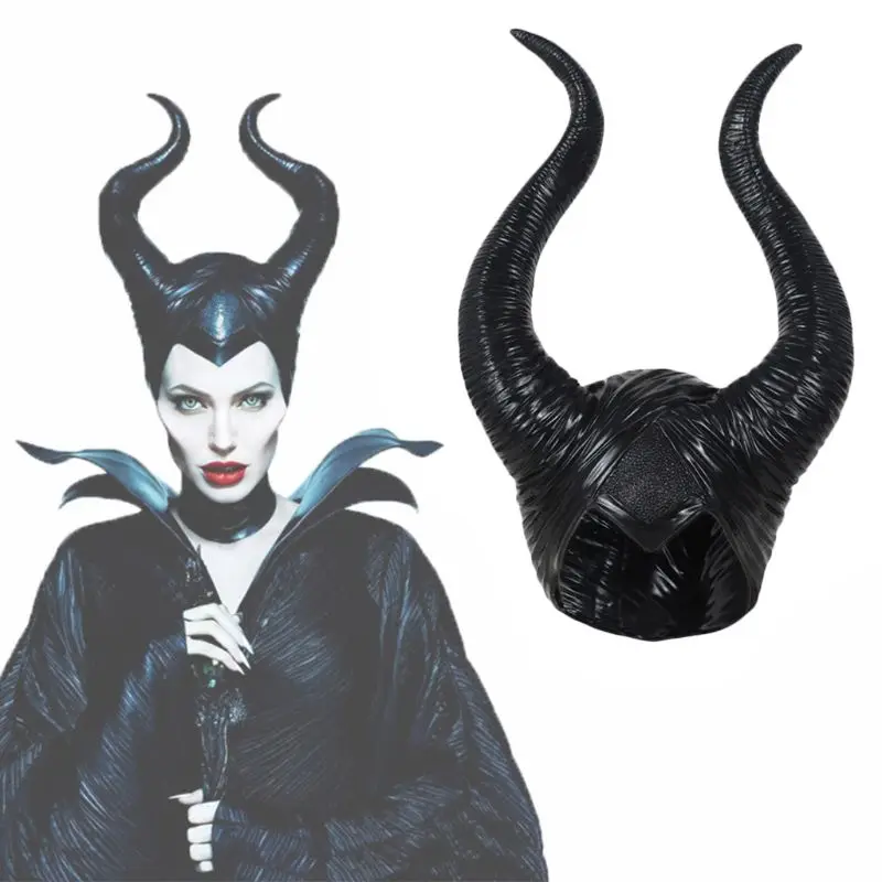 Halloween-Latex-Headgear-Mask-Black-Long-Horns-Hat-Evil-Queen-Cosplay ...