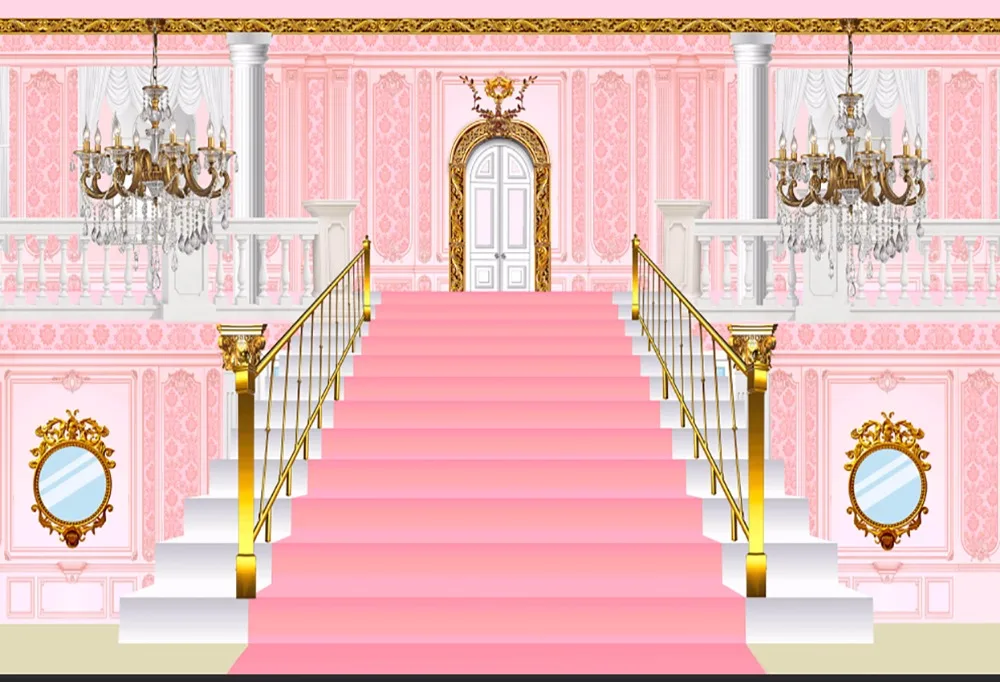 7x5ft Light Pink Castle Palace Stairs Staircase Grand Entrance Custom ...