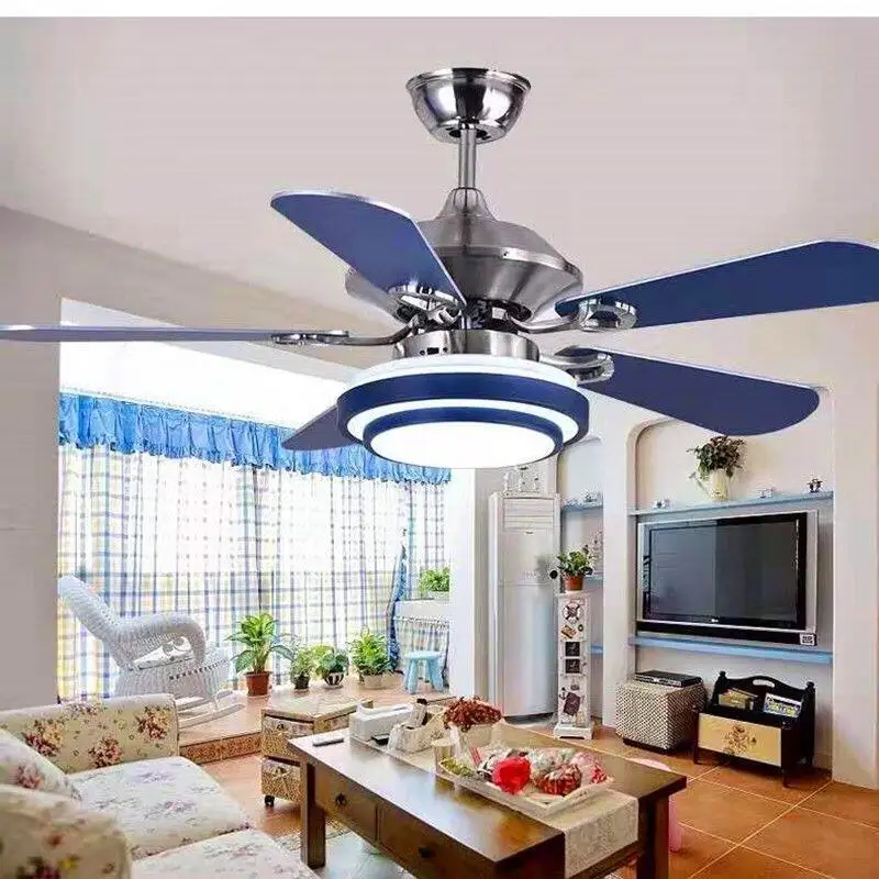 Color Dark Blue Wood Ceiling Fan With Lights Led 110V 220V Volt Ceiling ...