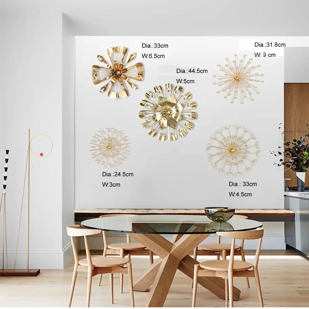 Metal Art 3d Wall Sticker Home Decoration Gold Metal Flowers Art Wall ...