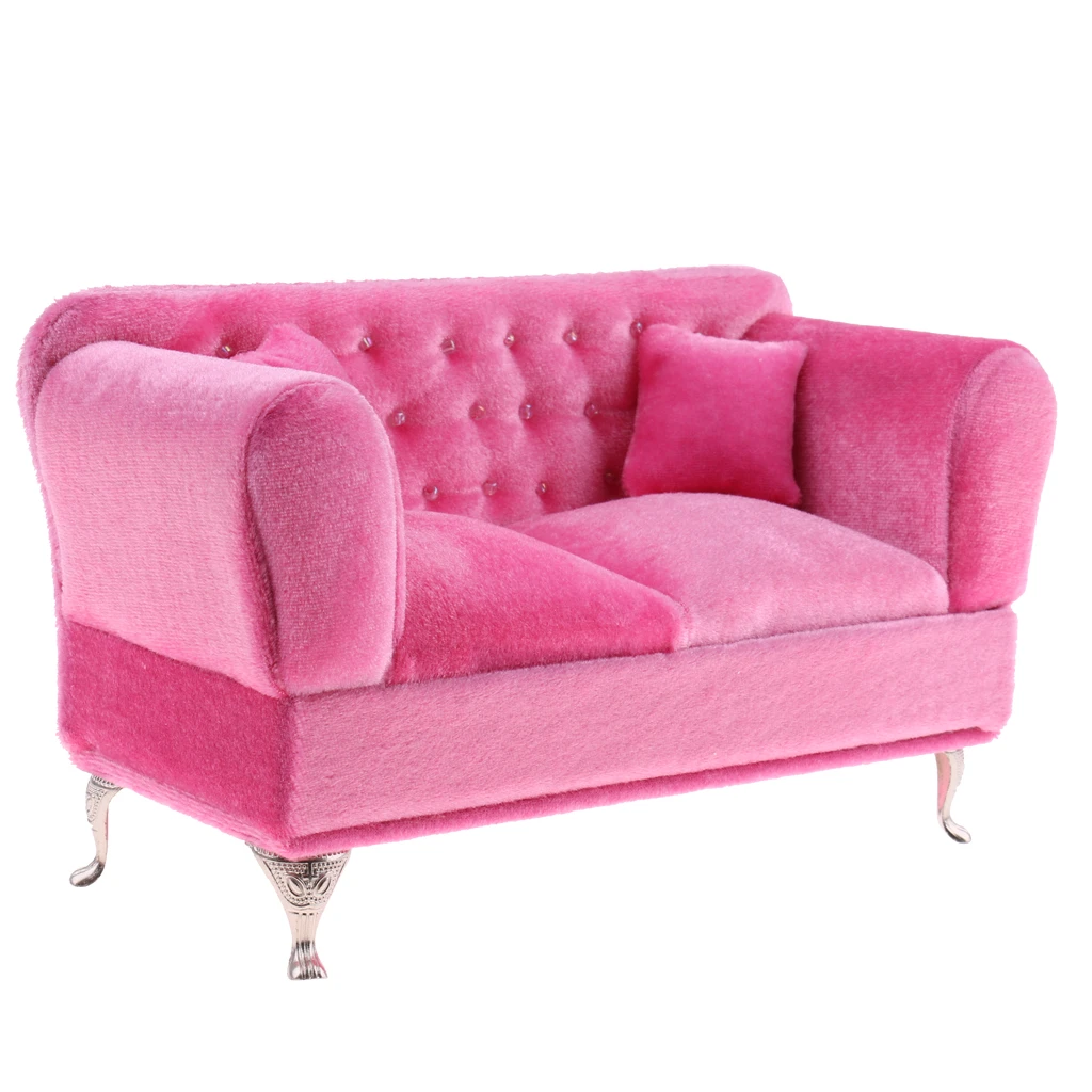 Pink Long Sofa With Cushions Furniture For 1/6 Scale Dollhouse Dolls ...
