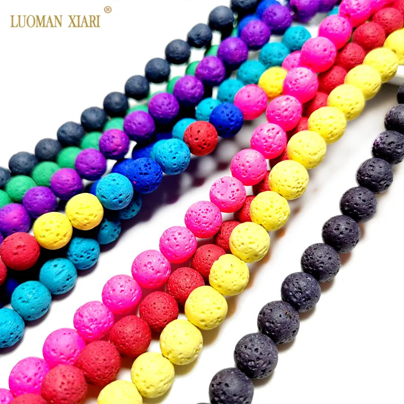 Wholesale 10 Color Lava Volcanic Stone Loose Round Natural Stone Beads ...