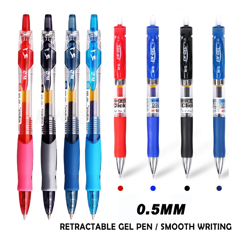 M&g K35 R1 G-5 Retractable Gel Pen 0.5mm,refillable Extra Fine Gel Pens,black/blue/red/dark Blue ...