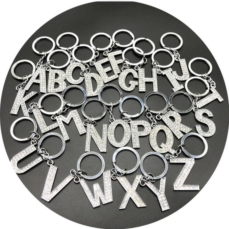 2020 Fashion New Crystal Rhinestone Alphabet Keyring Initial Letter Key