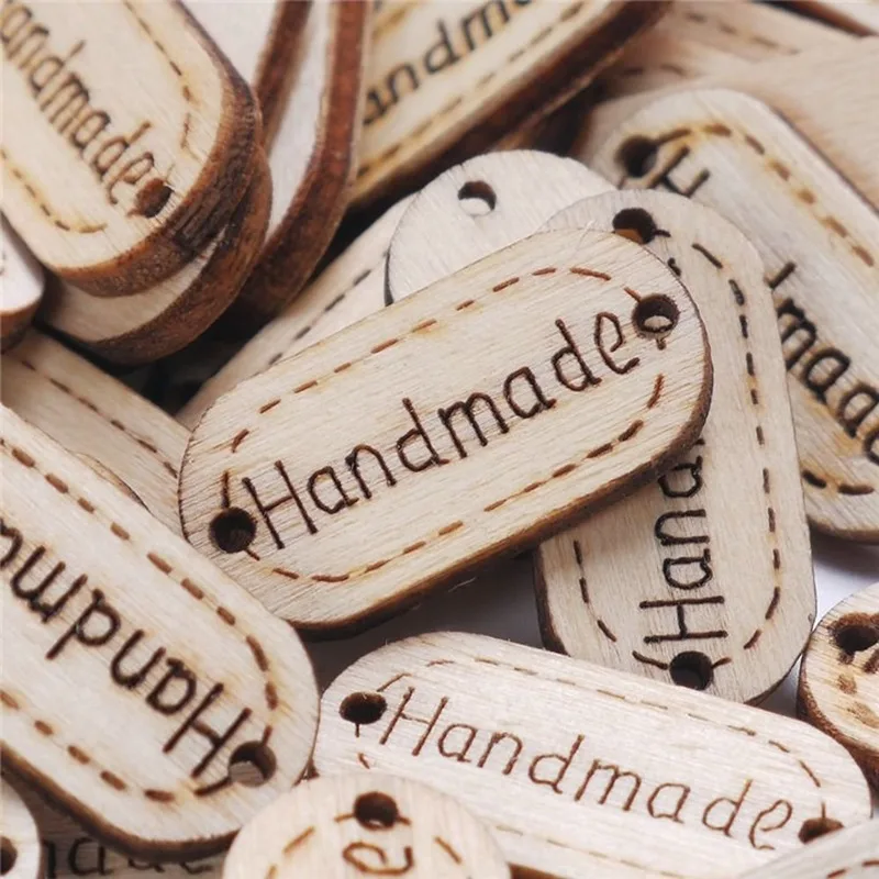 100Pcs-Natural-Wood-Handmade-Tag-Label-Crafts-Decoration-2-hole-Letter ...