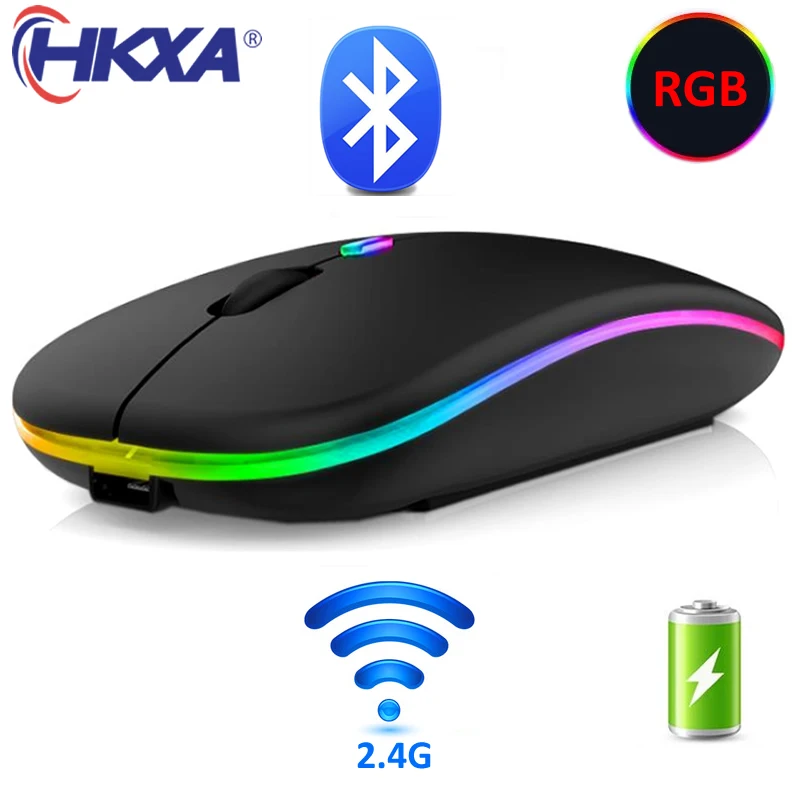 Mouse sem fio rgb bluetooth, componente mouse óptico silencioso recarregável ergonômico com luz ...