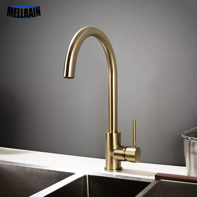 Kitchen Water Tap Brushed Gold & Black Kitchen Faucet Single Handle ...