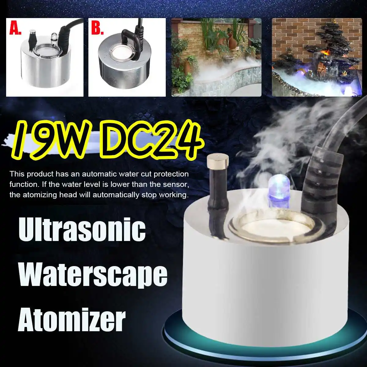 LED Air Humidifier 24V Ultrasonic Mist Maker Fogger Water Fountain Pond ...