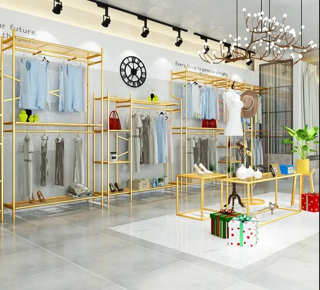 Clothing Store Display Rack Floor-style Black Nordic Upper