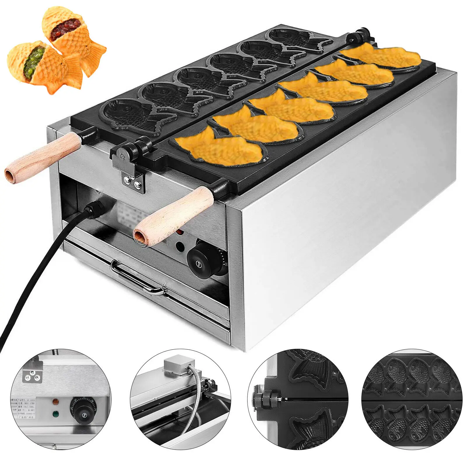 Gaufrier Taiyaki 3000W, 6 pièces, antiadhésif Commercial, en fer, pour ...
