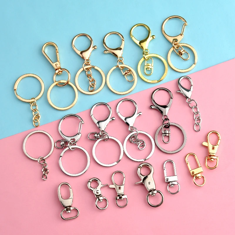 New Gold Plated Metal Keychain Split Ring Lobster Buckle Opening Rings ...
