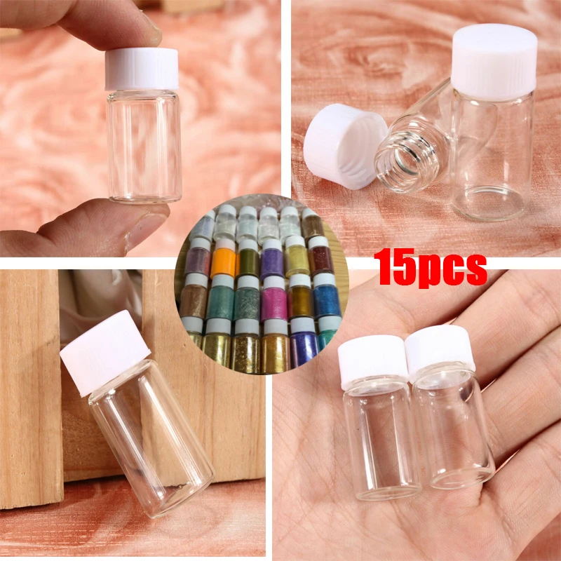 10Pcs-White-Mini-Bottles-Glass-Vials-Sample-Clear-Screw-Cap-Stash-Jar ...