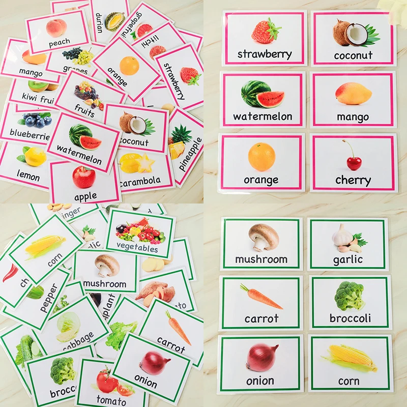 48 Groups set Learing English Flashcards Pocket Cards Fruit And 