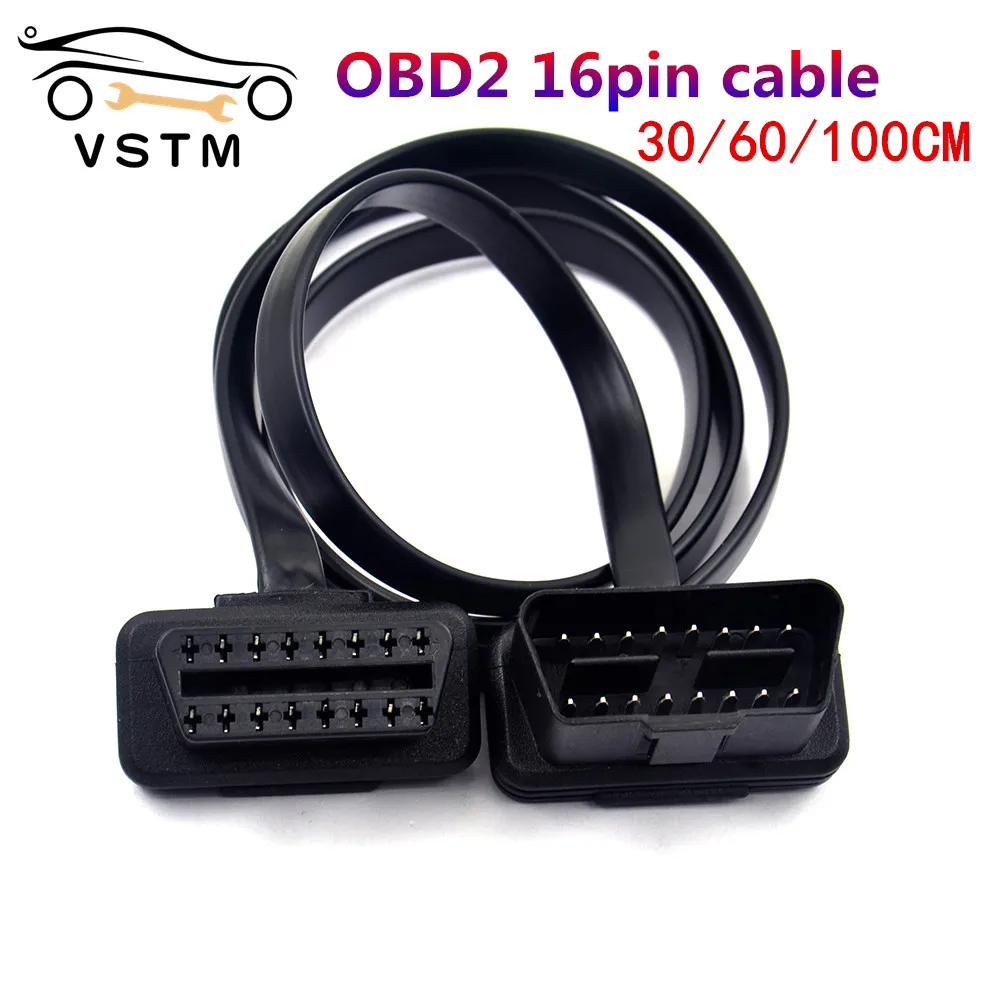 30-60-100CM-Flat-Thin-16-Pin-Socket-OBD-OBDII-16Pin-Male-To-Female-Car ...