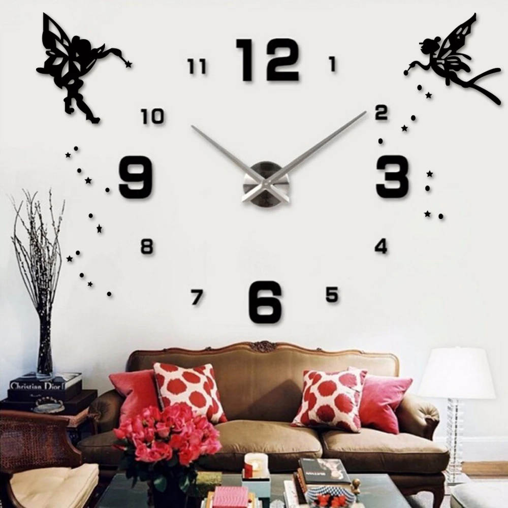 47 inch Acrylic Large Wall Clock Self-adhesive Angel Time Sticker DIY ...