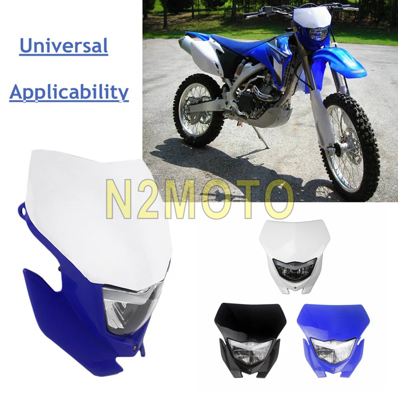 Blue White Supermoto Enduro H4 Headlight Headlamp Mask For Yamaha Honda ...