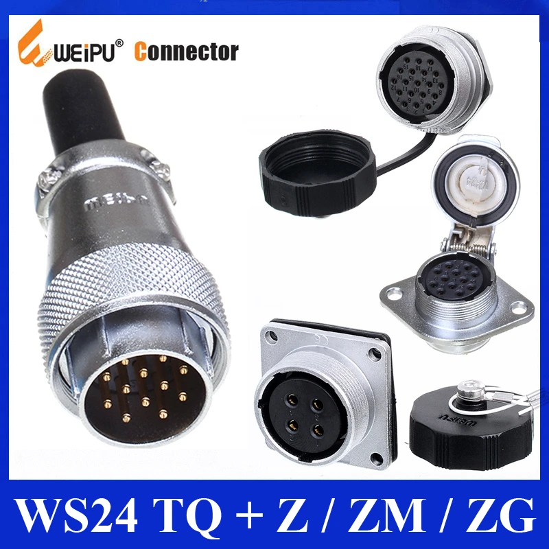 Weipu 오리지널 WS24 커넥터 2 3 4 9 10 12 19 핀 WS24 TQ Pug Z ZM ZG 암 사각 플랜지 원형 후면 2 홀 패널 마운트 소켓, WS24 ...