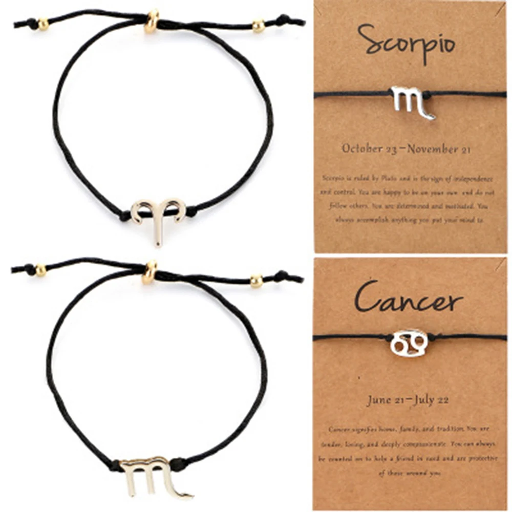 QIAMNI-Black-Rope-12-Star-Zodiac-Leo-Libra-Signs-Bracelet-Aries ...