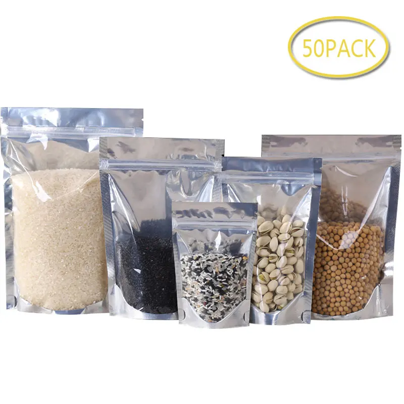 50Pcs-Clear-Aluminum-Foil-Zip-Lock-Bag-Ziplock-Foil-Bags-Stand-Up ...