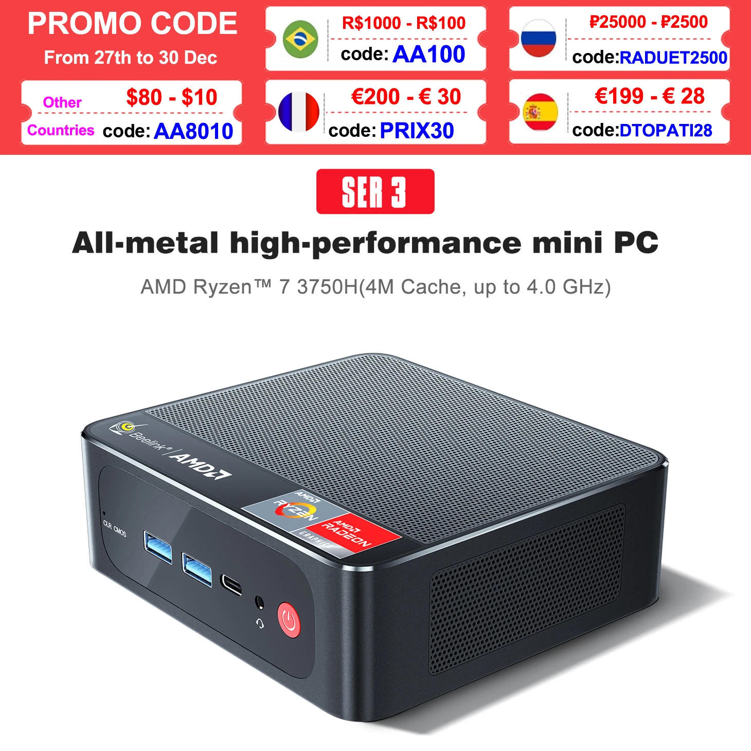Beelink SER3 Mini PC AMD Ryzen 7 3750H Gaming Computer 16GB DDR4 512GB ...