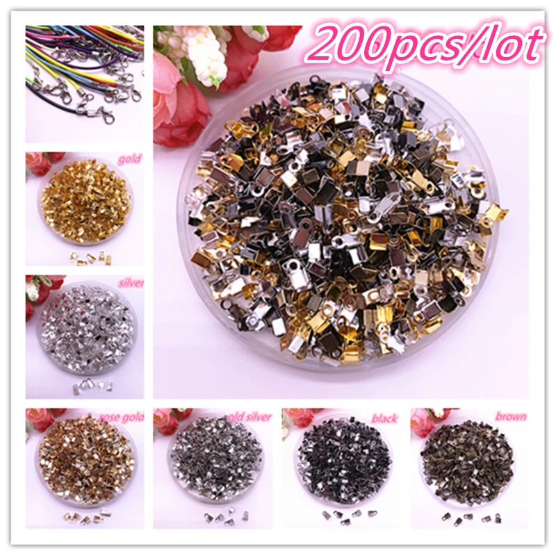 200pcs 4x8mm 2x6mm Small Cord End Tip Fold Over Clasp Crimp Bead ...