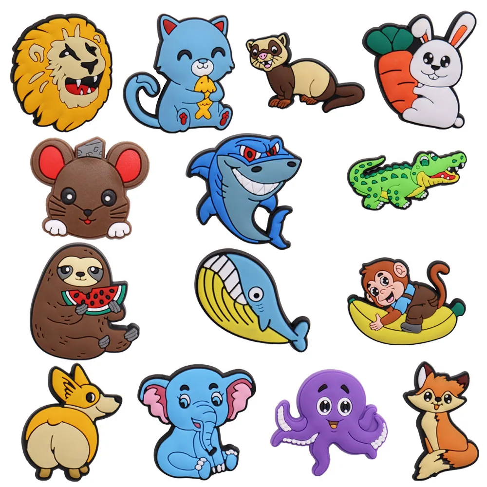 14PCS PVC Cartoon Shoe Charms Kawaii Dog Elephant Octopus Fox Shark ...