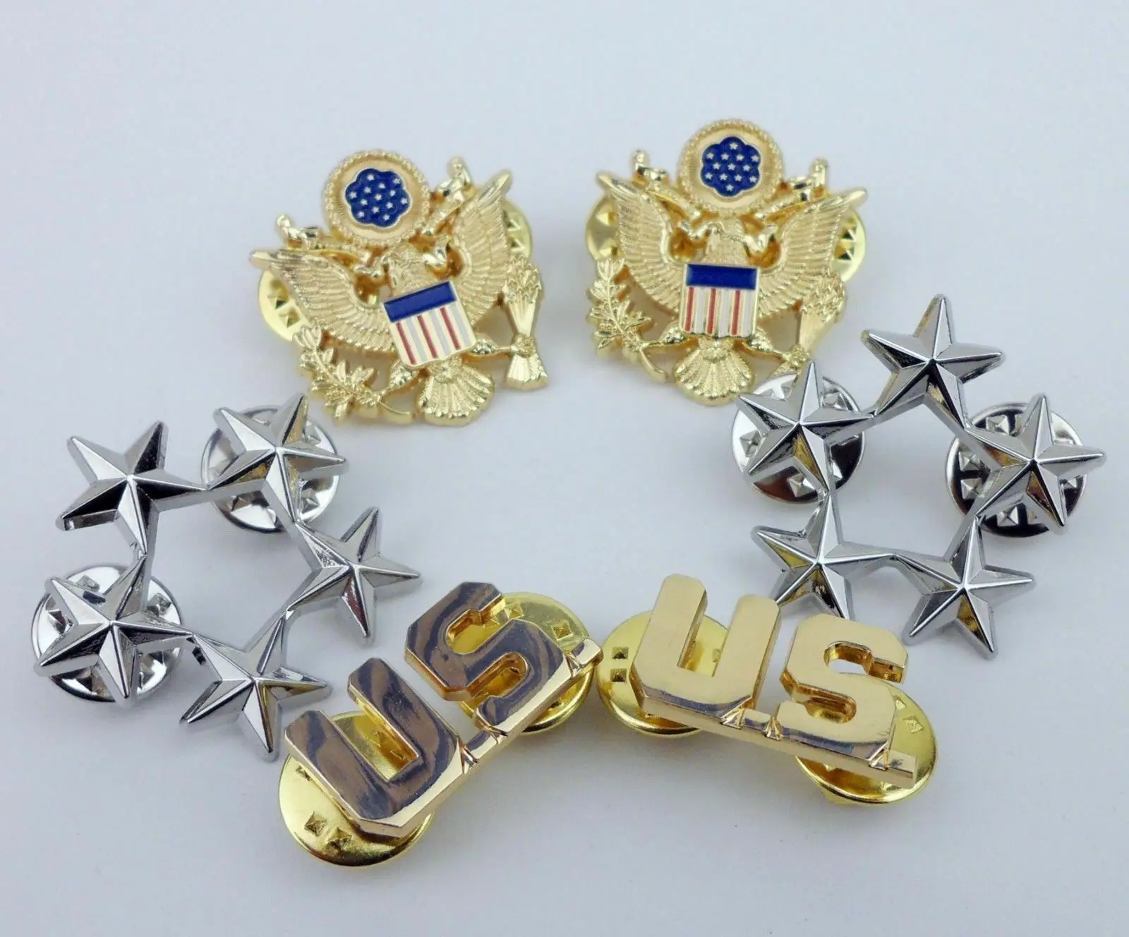 FULL-SET-US-ARMY-FIVE-STAR-RANK-INSIGNIA-US-STAR-RANK-BADGE-US-LAPEL ...