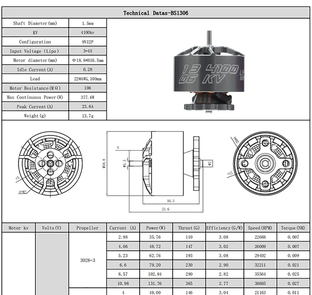 New Upgraded 4pcs Aokfly 1306 Brushless Motor BS1306 Motors 3200KV ...