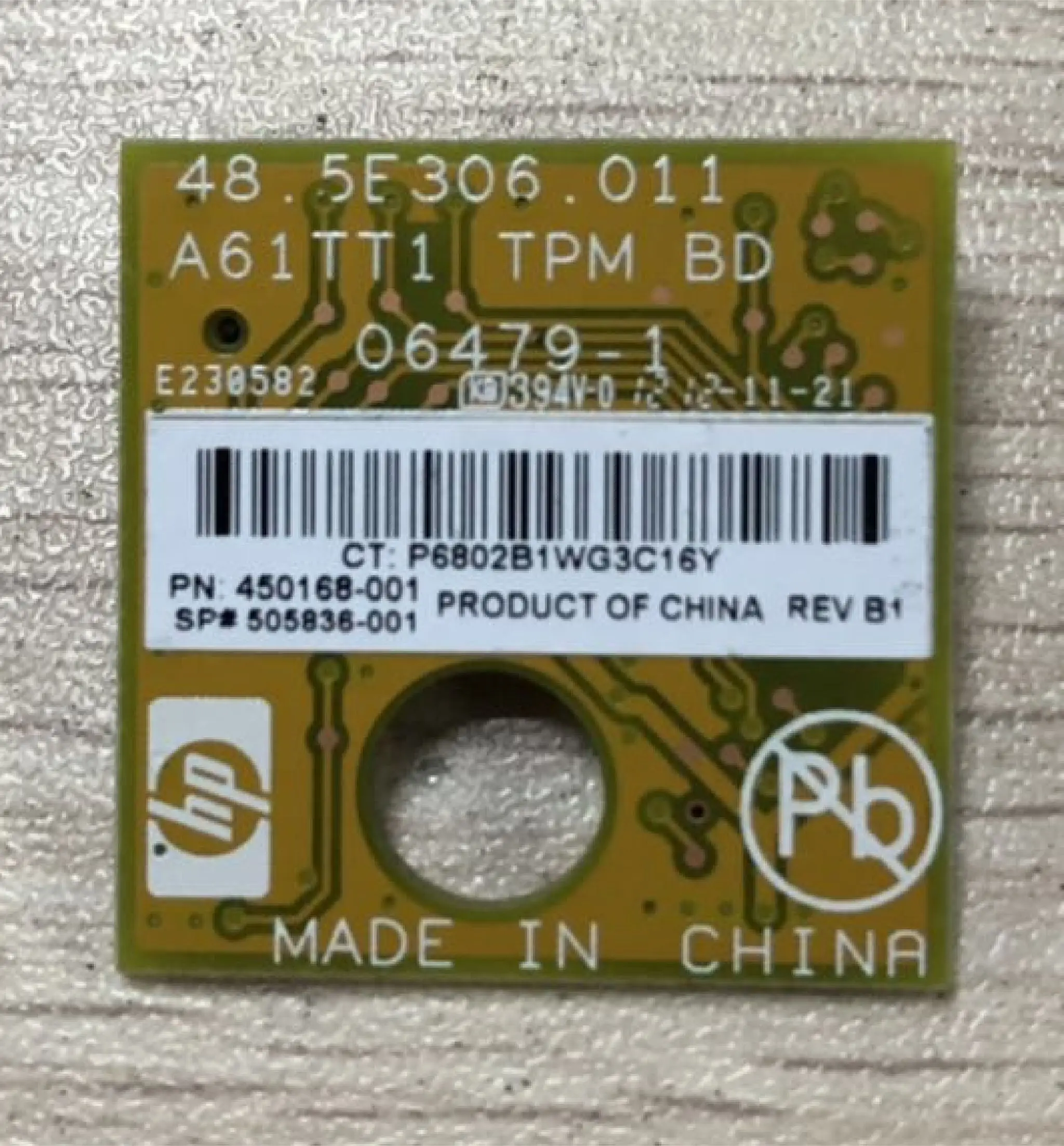 450168-001 505836-001 488069-B21 Trusted Platform Module (TPM) option