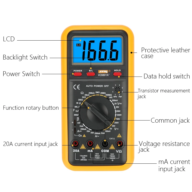 Пинкман SZBJ VC9801 9802 9804 9805 9806 9808A+ Портативный цифровой мультиметр переменного тока ...