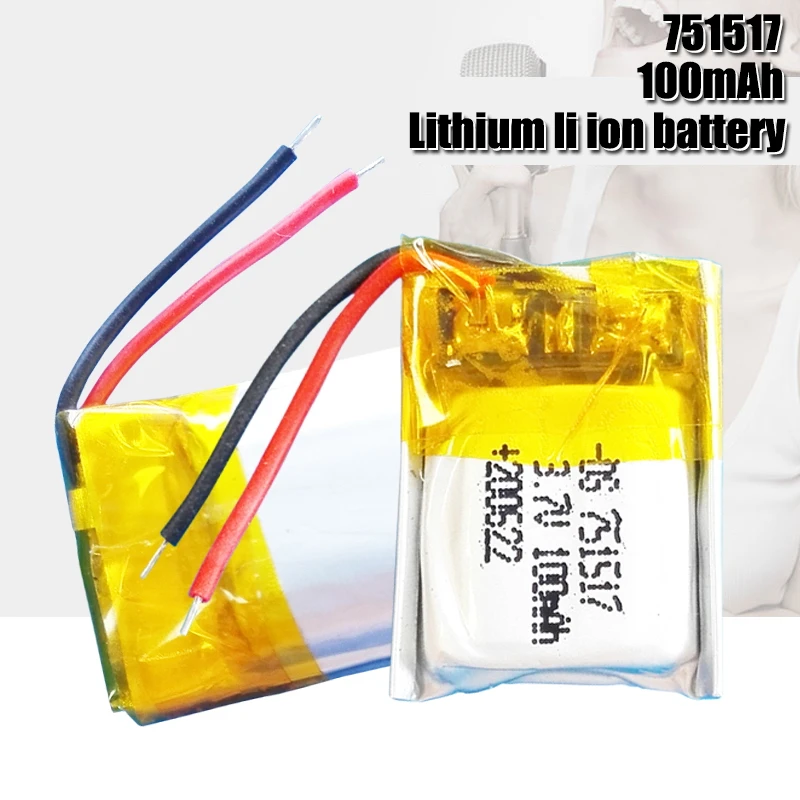 3.7v 100mah Li-ion Battery 751517 Lithium Polymer Rechargeable Battery ...