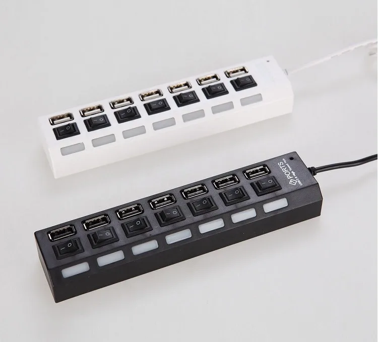 7 Ports LED USB Hub Splitter ON/OFF Switch Adapter Cable Computer Hub ...