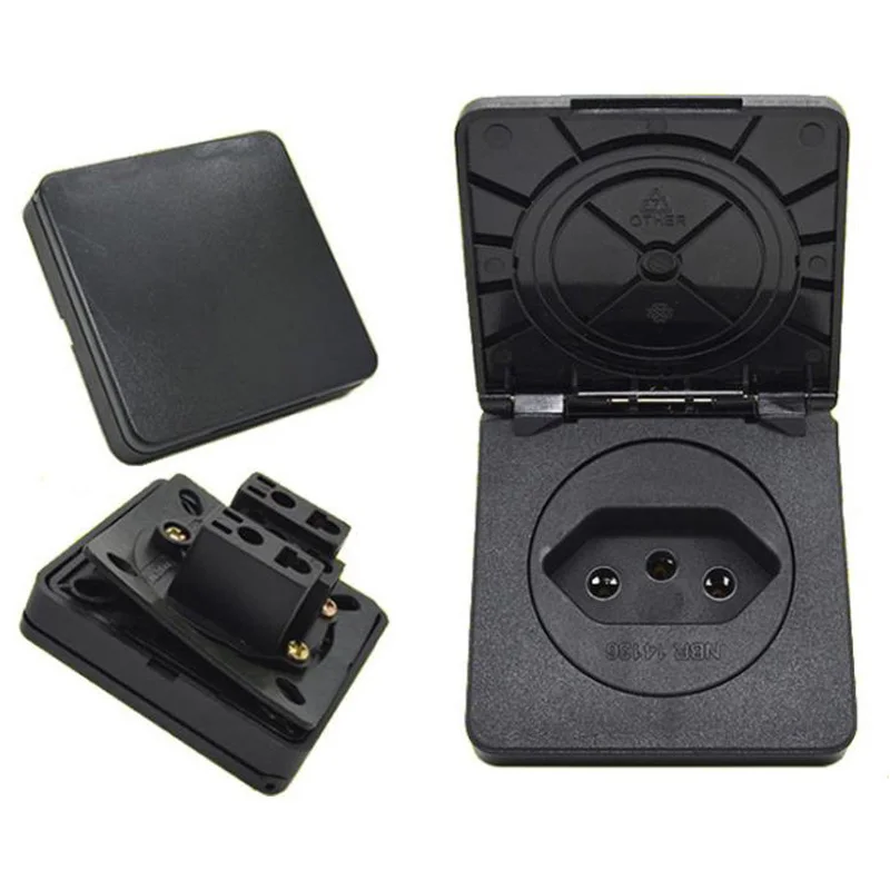 Tomada quadrada preta ip54 10a/20a 250v, tomada de corrente brasileira ...