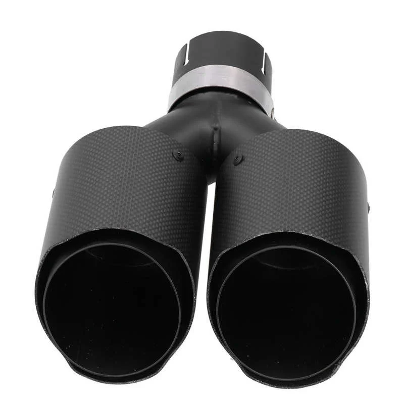 Matte Carbon Fiber Dual Outlet Exhaust Tips Universal Black Tail Pipes ...