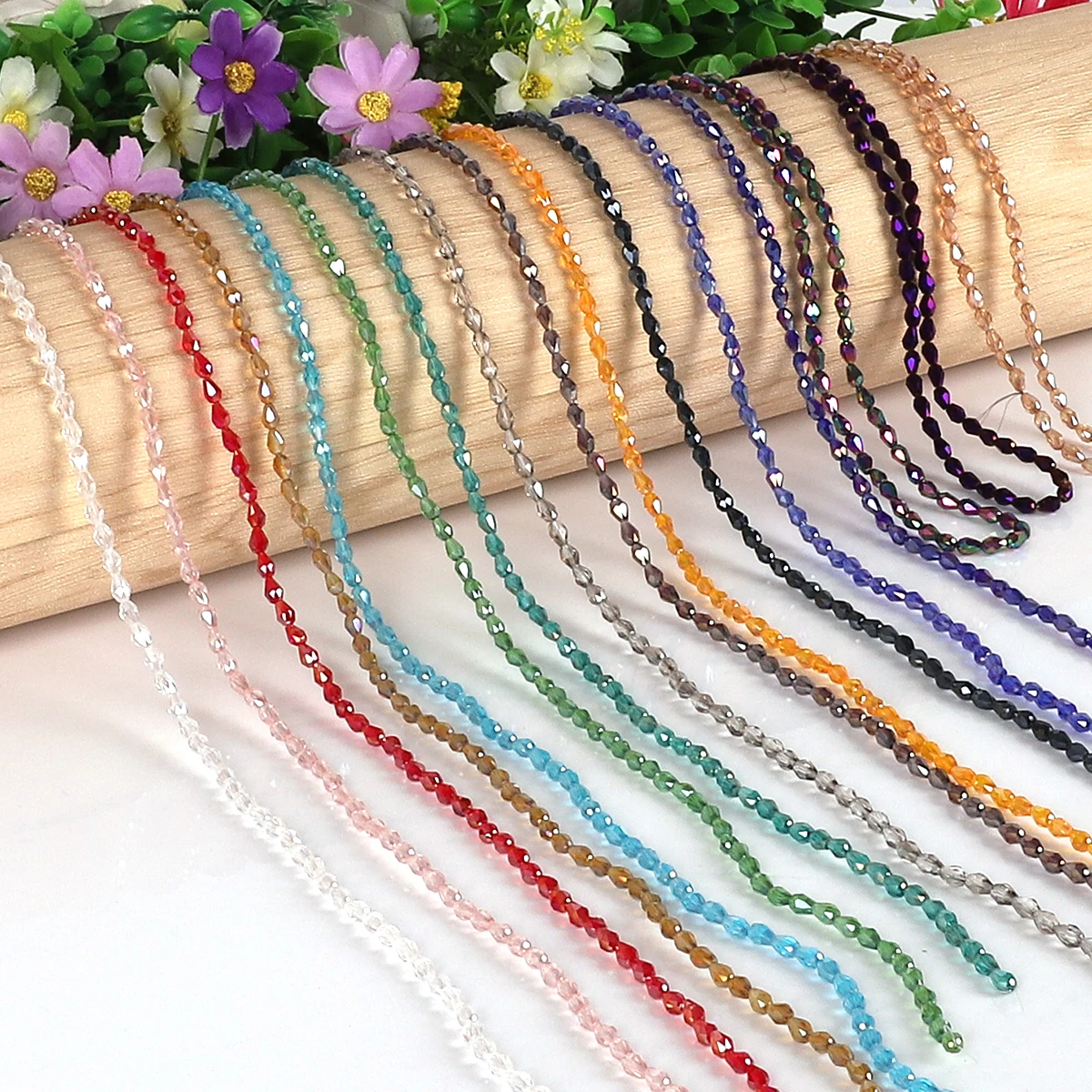 90Pcs/String Crystal Glass 3x5mm Drop Water Shape Shinning AB Colors ...