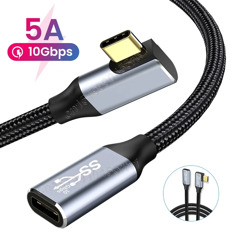 5A 100W Elbow USB C Extension Cable Female to Male Type C Extender Cord ...