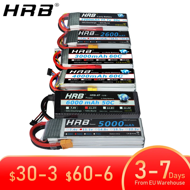 HRB Lipo Bateria 4S 6 3 2S S S 1500mah 2200mah 2600mah 5000mah 6000mah 7000mah 4000mah 7.4V 11 ...