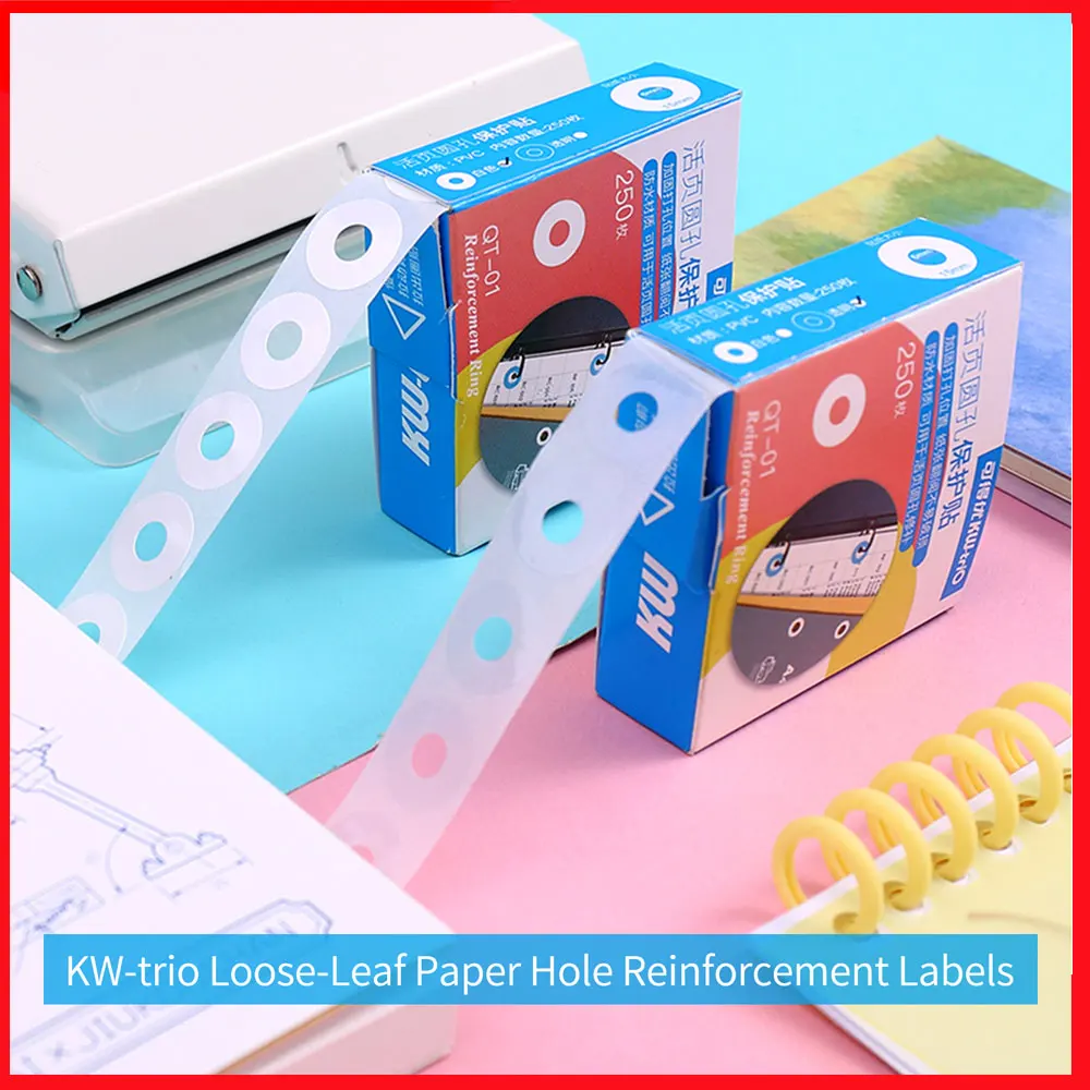 Etiquetas de refuerzo para agujeros de papel de hojas sueltas kw trio ...