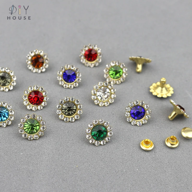 30-100sets 11mm Flowers Shape Crystal Rhinestone Garment Rivets ...