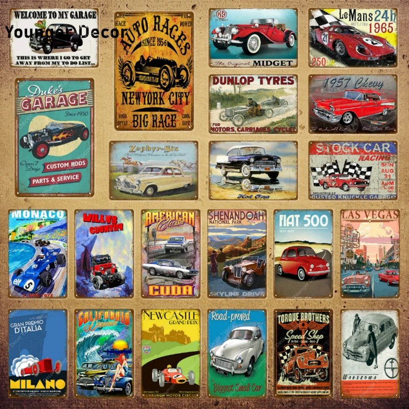 Auto Races New York City Metalen Plaat Auto Emaille Bord Vintage Poster ...