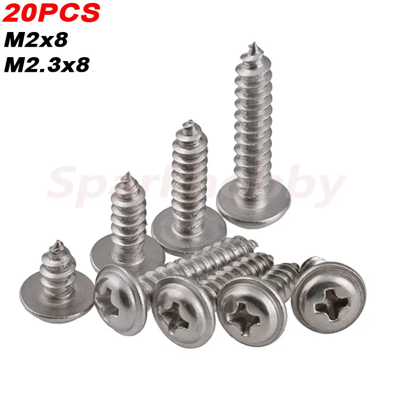20pcs Pwa M2x8 M2.3x8 Stainless Steel Cross Recessed Round Head With ...