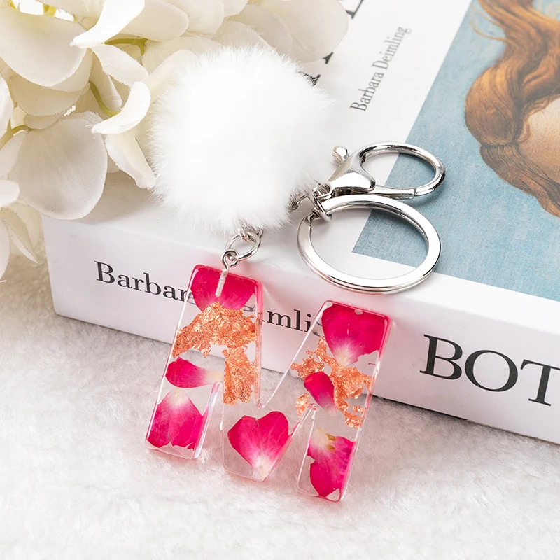 1Pc-Real-Dried-Flower-Letter-Keychain-English-Alphabet-Keyring-with ...