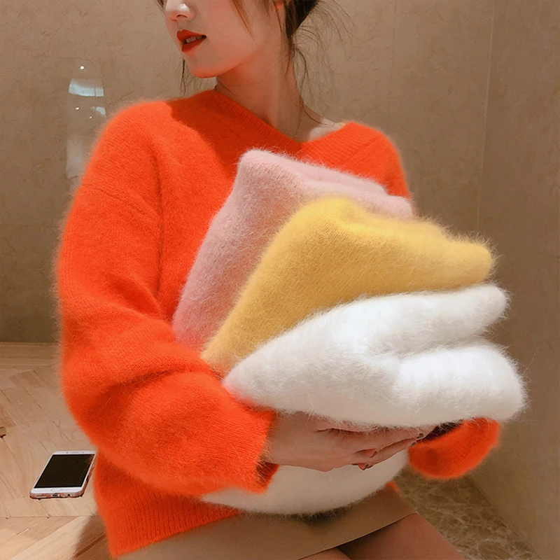 Suéter de caxemira de vison natural, pulôver grosso e longo para outono ...